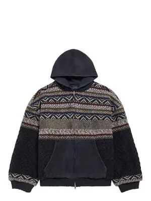 Balenciaga Patched Zip-up Hooded Sweater - Black