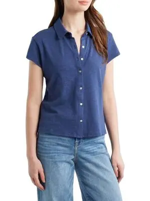 Bella Dahl Cap-sleeve Cotton-modal Blend Shirt - Midnight Surf