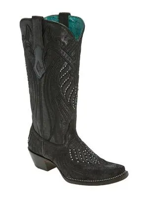 CORRAL Overlay Mid Calf Western Boot - Black