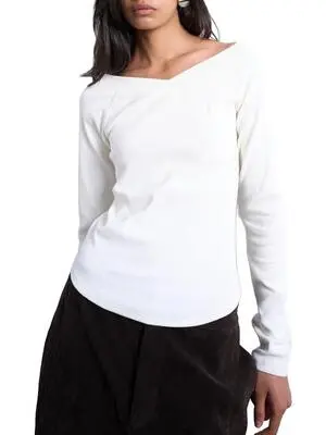Topshop Rib Knit Raglan Sleeve V-neck Top - Ivory
