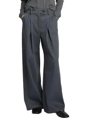 MM BY MAX MARA Sarta Pleated Wide Leg Trousers - Dark Grey