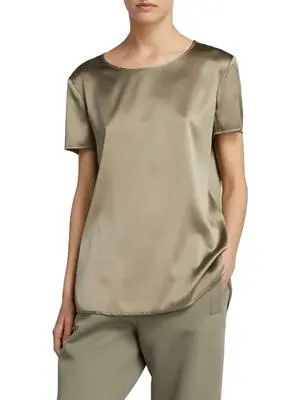 MM BY MAX MARA Cortona Stretch Silk Top - Horn Grey Green