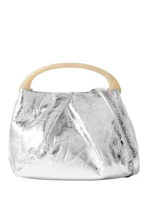 Dries Van Noten Pleated Crinkled-leather Shoulder Bag - Silver