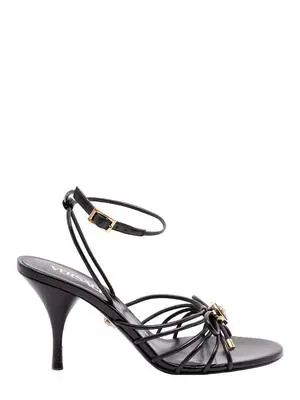 Versace Opera Bow Leather Heel Sandals - Black