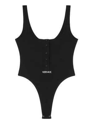 Versace Logo Cotton Bodysuit - Black