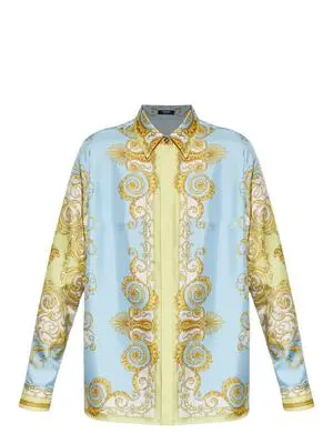 Versace Barocco Print Silk Shirt - Sky Blue