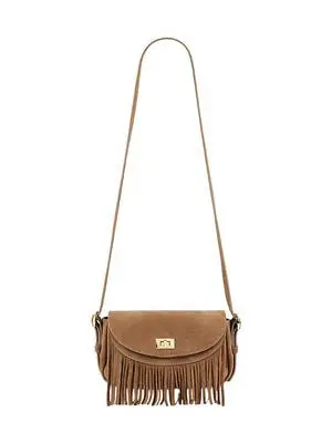Sandro Mini Mambo Suede Cross Body Bag - Caramel