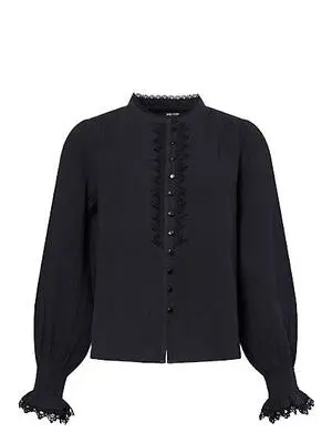 ME+EM Scalloped-lace Trimmed Cotton Blouse - Navy