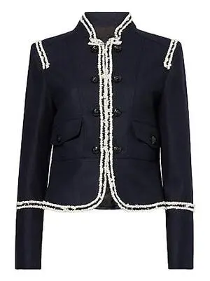 ME+EM Fitted Wool-blend Jacket With Braided Trim - Navy