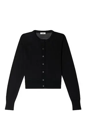 Sandro Cropped Padded-collar Cotton-blend Cardigan - Black