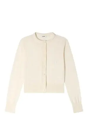 Sandro Cropped Padded-collar Cotton-blend Cardigan - Ecru