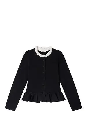 Sandro Stretch-knit Cardigan With Removable Collar And Peplum Hem - Black