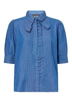 ME+EM Pintuck-pleat Chambray Blouse - Chambray Blue