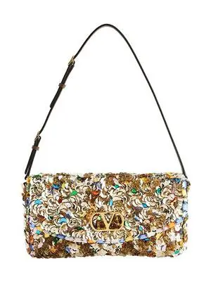 Valentino Garavani Sequin-embellished Shoulder Bag - Multicolor/tabacbrown