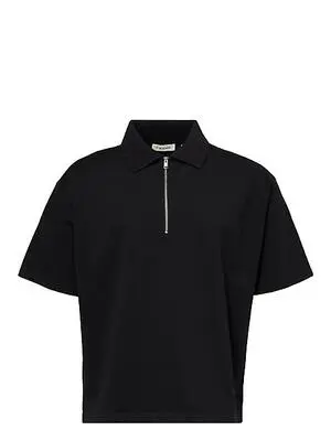 FRAME Zip Short-sleeves Cotton-piqué Polo Shirt - Black