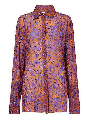 Dries Van Noten Embellished Printed Woven Shirt - Orange