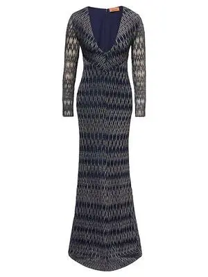 Missoni Chevron-print Lamé Metallic-knit Maxi Dress - Blue