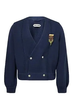 BODE Double-breasted Cotton-knit Cardigan - Navy