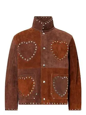 BODE Hearts Welding Studded Suede Jacket - Brown Tan