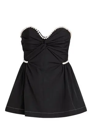 KIKA VARGAS Hebe Strapless Faux Pearl-embellished Woven Top - Black