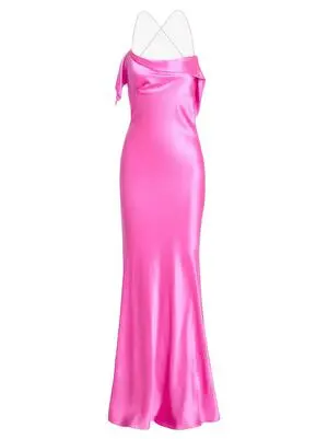 Michelle Mason Draped Silk-satin Gown - Bright Pink