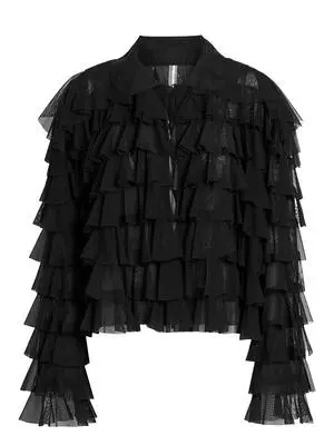 Norma Kamali Ruffled Stretch-mesh Jacket - Black
