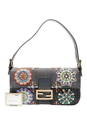 Fendi Mamma Baguette Beaded-embellishment Shoulder Bag - Blue