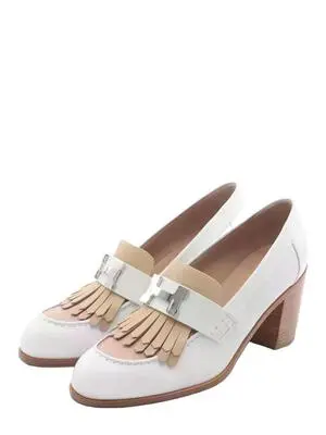 Hermès 2010s Elysee Fringe Leather Pumps - White