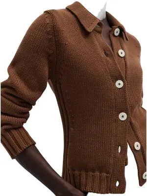 ME+EM Slim Collared Cardigan - Walnut Brown