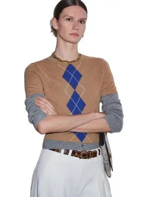 ME+EM Fine Argyle Slim Tee - Camel/deep Blue