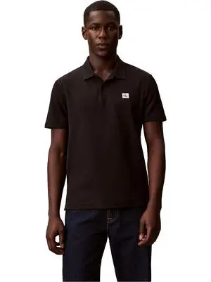 Calvin Klein Woven Monologo Classic Polo Shirt - Black