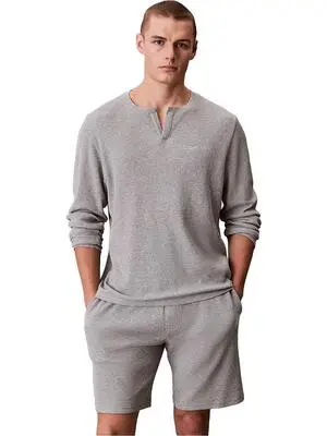 Calvin Klein Waffle Knit Henley Sleep Tee - Grey Heather