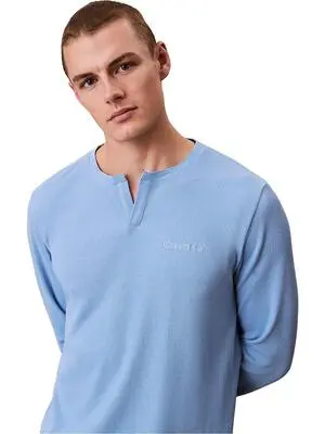 Calvin Klein Waffle Knit Henley Sleep Tee - Gulf Blue