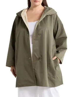 Eileen Fisher Hooded Reversible Coat - Bay Leaf