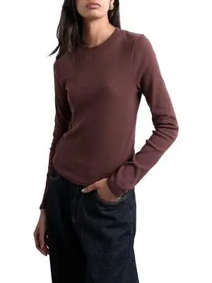 Topshop Long Sleeve Ribbed Top - Brown
