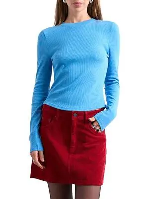 Topshop Long Sleeve Ribbed Top - Medium Blue