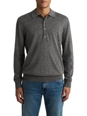 MAVI Wool Long Sleeve Polo - Grey Melange