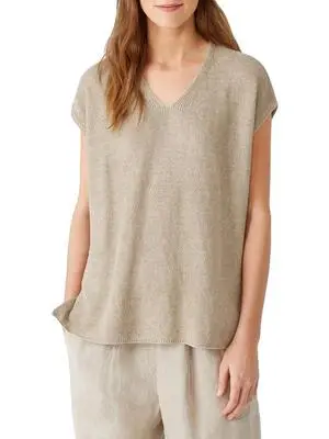 Eileen Fisher Organic Linen Cap-sleeve Tunic Sweater - Khaki