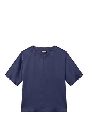 Giorgio Armani Short-sleeved Silk Satin Shirt - Navy Blue