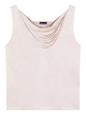 Giorgio Armani Jacquard Viscose Jersey Draped Top - Beige