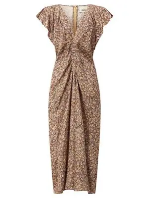 Isabel Marant Lyndsay Draped Daisy Silk Jacquard Dress - Ochre