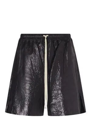 Rick Owens Wide-leg Textured Leather Drawstring Shorts - Black