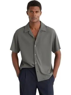REISS Cedric Textured Cuban-collar Shirt - Sage Green