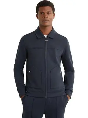 REISS Interlock Zip-through Overshirt - Airforce Blue