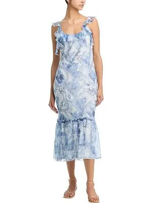 Aqua Seashell Toile Maxi Dress - White/navy