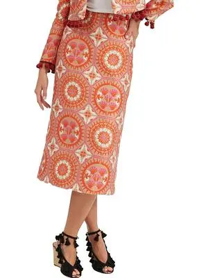 La DoubleJ Printed Pencil Skirt - Sun Jacquard Orange
