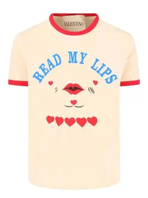 Valentino Garavani Read My Lips' T-shirt - Cream