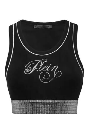 Philipp Plein Ribbed-knit Logo-embroidered Top - Black