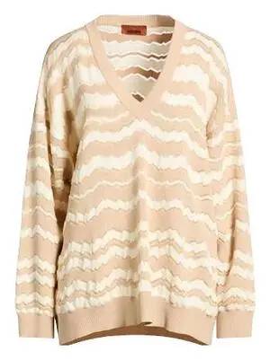 Missoni Knitted V-neck Long Sleeve Sweater - Beige