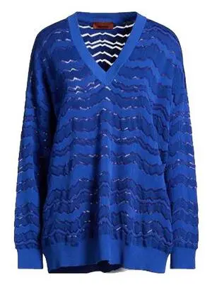Missoni Knitted V-neck Long Sleeve Sweater - Blue